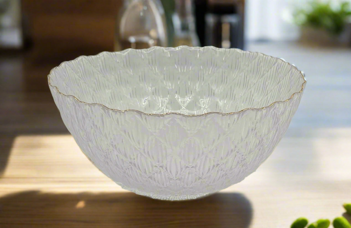 9.75"x5" GLASS BOWL-GOLD RIM – Kitchen Depot