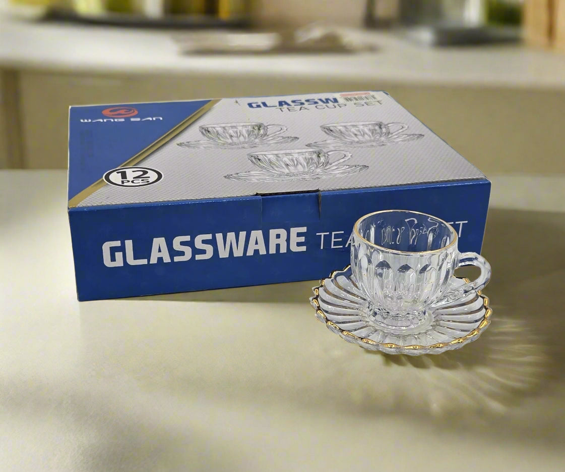 6 PC GLASS COFFEE SET-GOLD RIM – Kitchen Depot