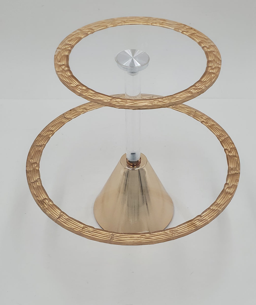 " 12.5"" HEIGHT- 2 TIER STAND W/PLATE-GOLD-ROUND – Kitchen Depot
