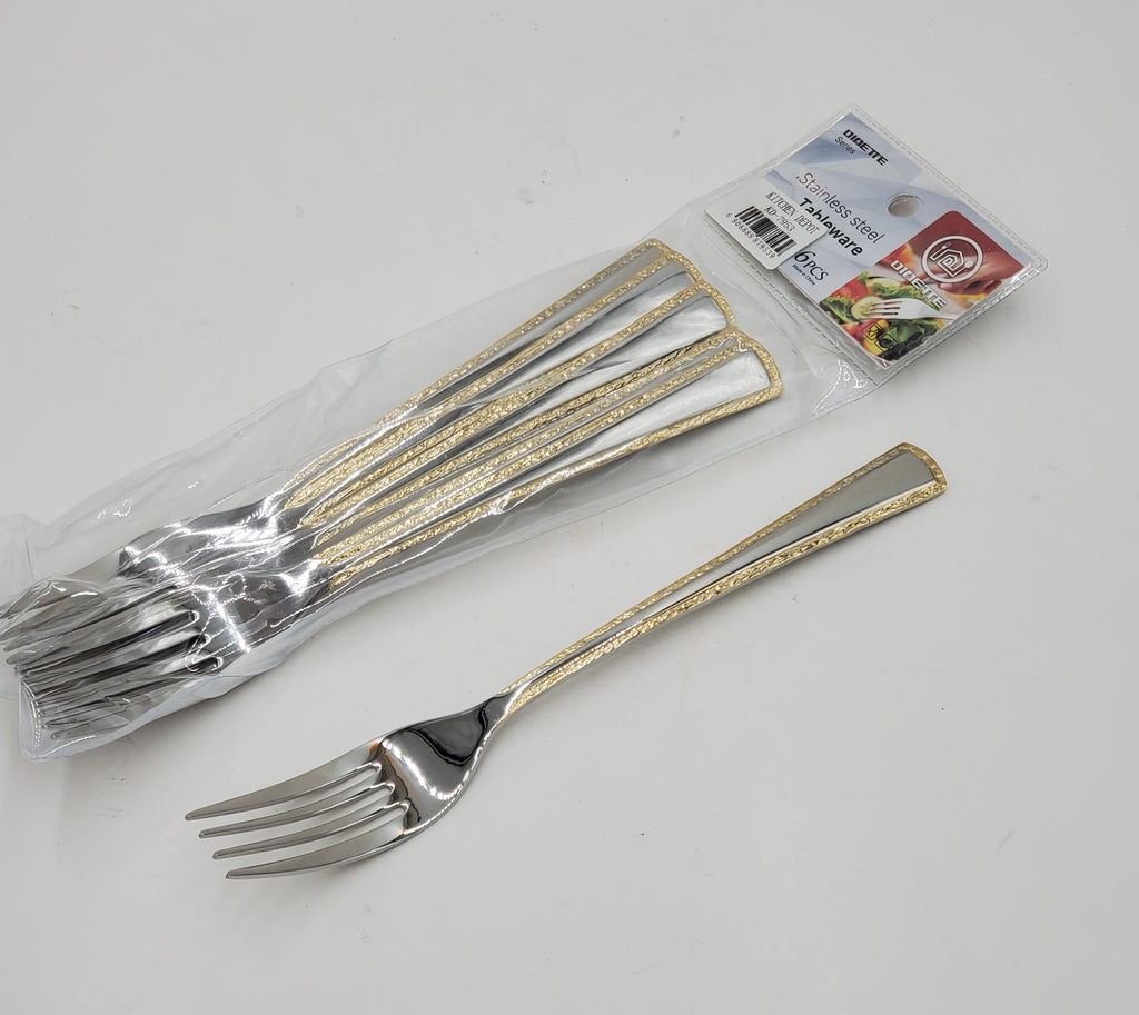 6 PC DINNER FORK-GOLD DESIGN – Kitchen Depot