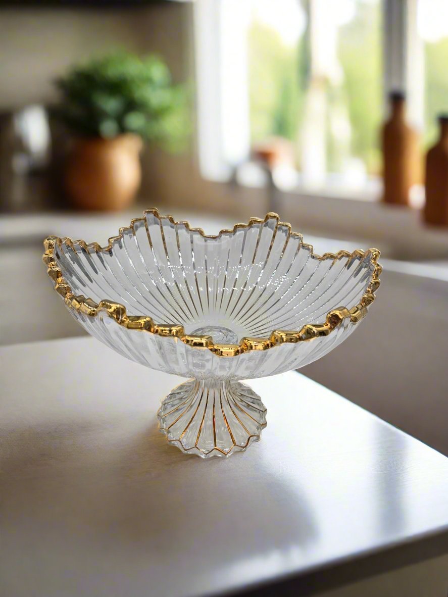 11.5"x7.5" FOOTED GLASS BOWL-GOLD RIM – Kitchen Depot