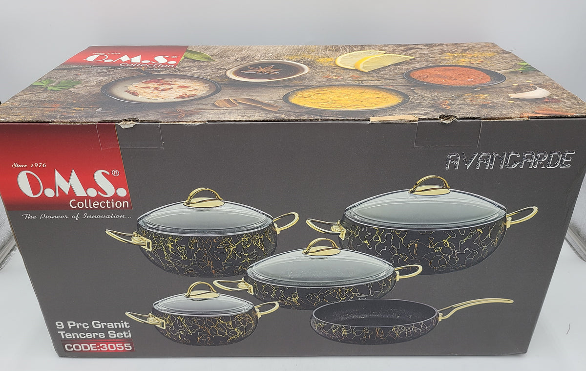 9 PC COOKWARE SET-BLACK/GOLD - 1/CS – Kitchen Depot